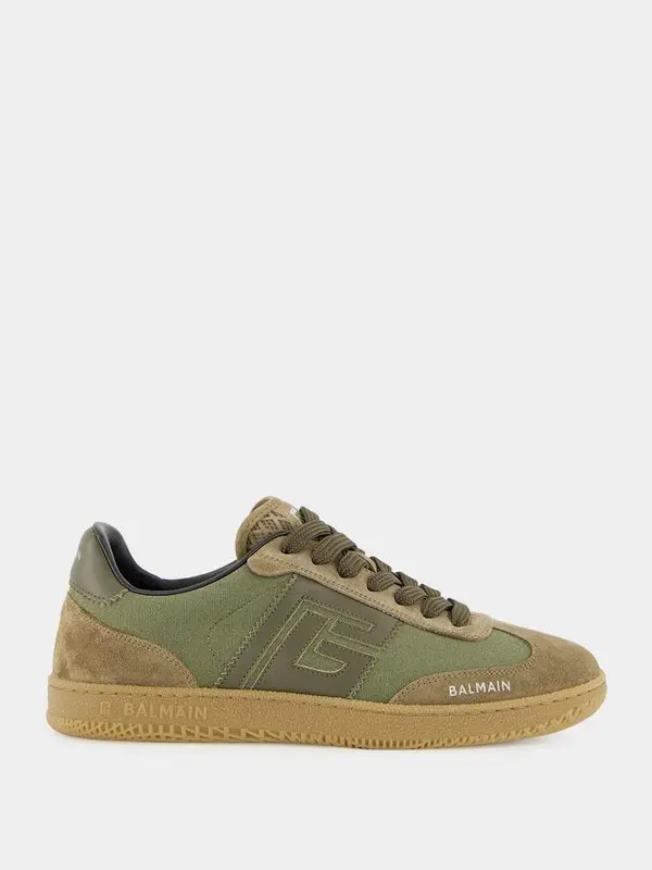 Balmain Swan Leather And Canvas Trainers - Green