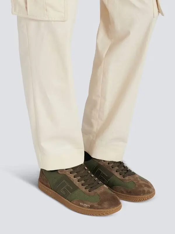 Balmain Swan Leather And Canvas Trainers - Green