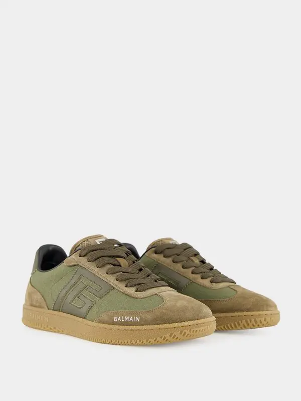 Balmain Swan Leather And Canvas Trainers - Green