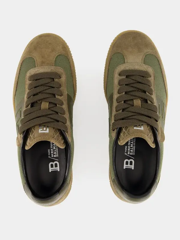 Balmain Swan Leather And Canvas Trainers - Green