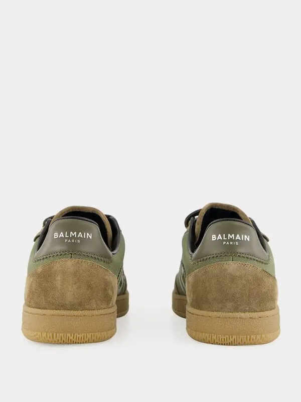 Balmain Swan Leather And Canvas Trainers - Green