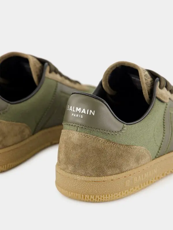 Balmain Swan Leather And Canvas Trainers - Green