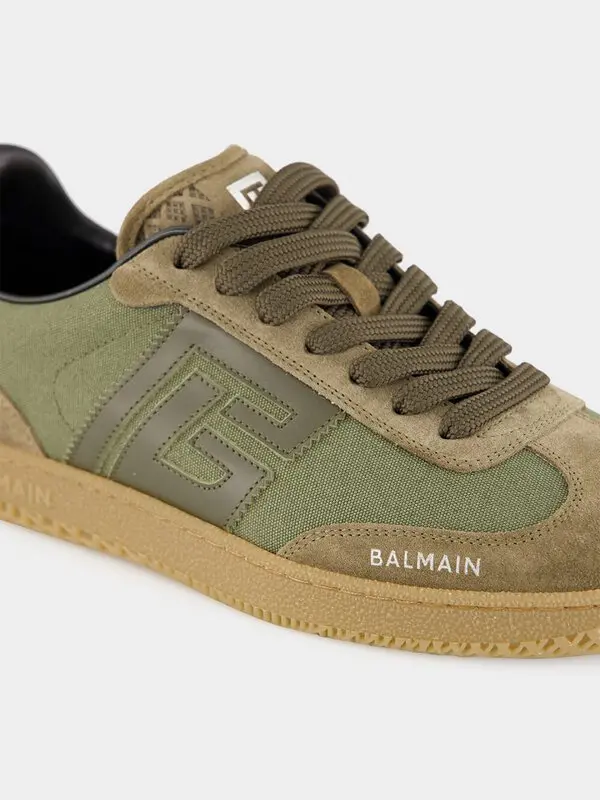 Balmain Swan Leather And Canvas Trainers - Green