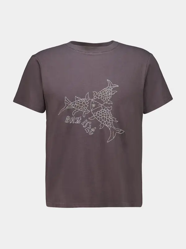 BAZISZT Taupe Fish T-shirt - Brown