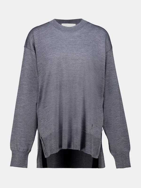 AMI Paris De Coeur Wool And Silk Sweater - Grey