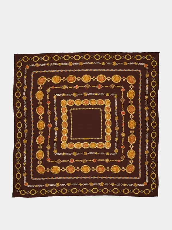 Versace Printed Silk Twill Scarf - Brown