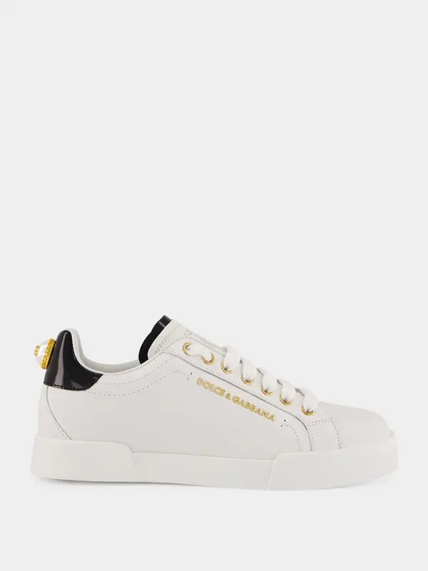 Dolce & Gabbana And Gold Leather Low-top Sneakers - White