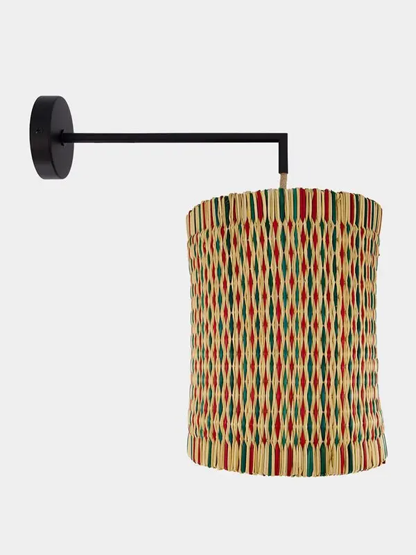 HOUSE OF CAPRICORN Handmade Coruche Natural, Red And Green Reed Large Wall Lamp - Multicolour