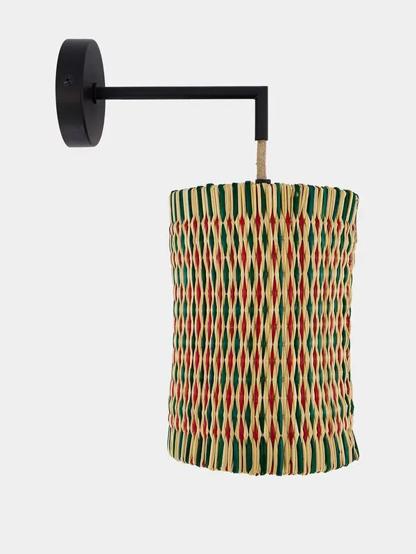 HOUSE OF CAPRICORN Handmade Coruche Natural, Red And Green Reed Tall Wall Lamp - Multicolour