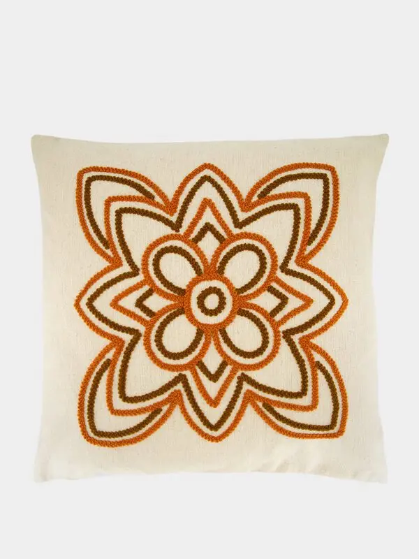 HOUSE OF CAPRICORN Handmade Florea Embroidered Linen Cushion - Orange