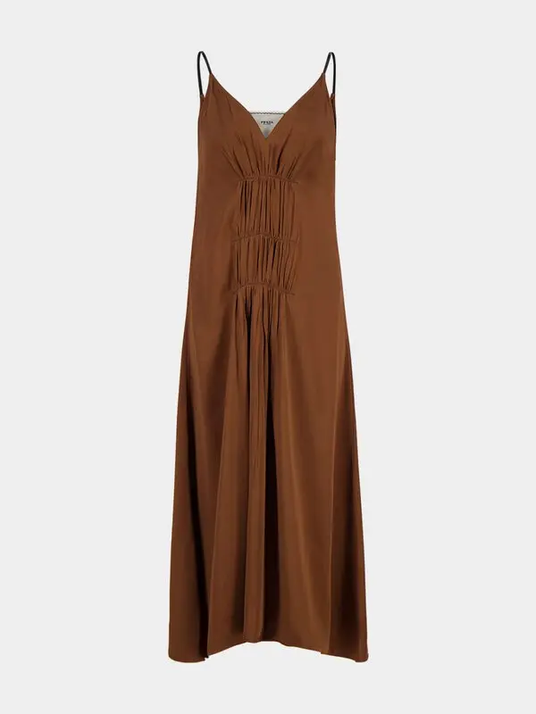 Prada Tobacco Embroidered Midi Dress - Brown