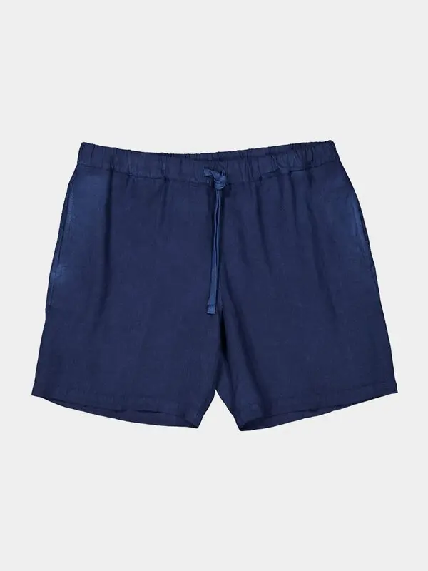 120% Lino Linen Bermuda Shorts - Blue