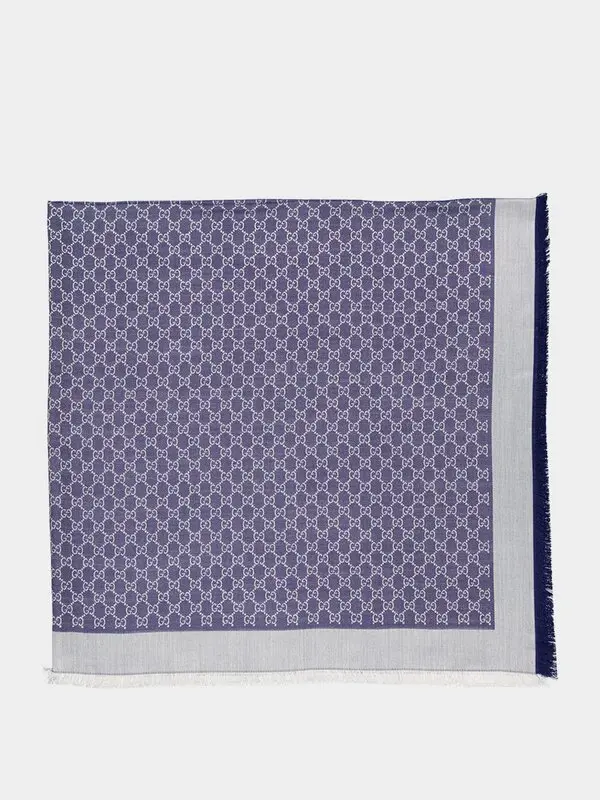 Gucci And White Gg Silk Wool Shawl - Blue