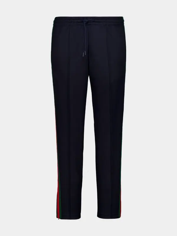 Gucci Dark Technical Jersey Sportswear Trousers With Web - Blue