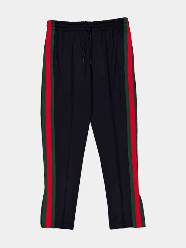 Gucci Dark Technical Jersey Sportswear Trousers With Web - Blue