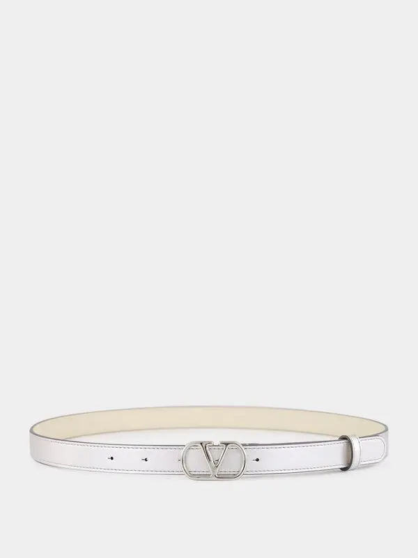 Valentino Garavani Laminated Calfskin Vlogo Signature Belt - Silver