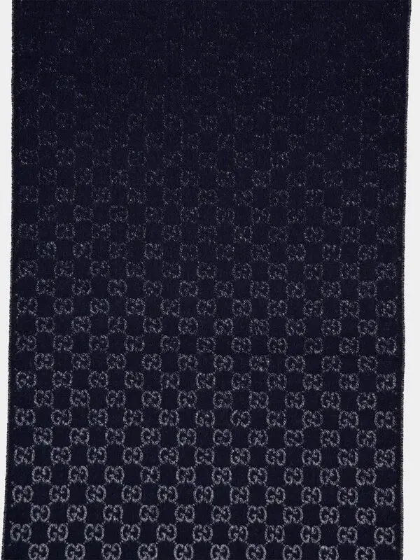 Gucci Dark And Light Grey Gg Wool Cashmere Scarf - Blue