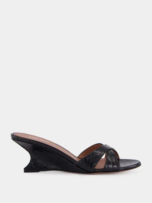 Paris Texas Leather Nina 50 Wedge Mules - Black