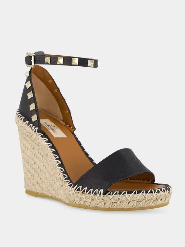 Valentino Garavani Calf Leather Wedge Espadrille Sandals