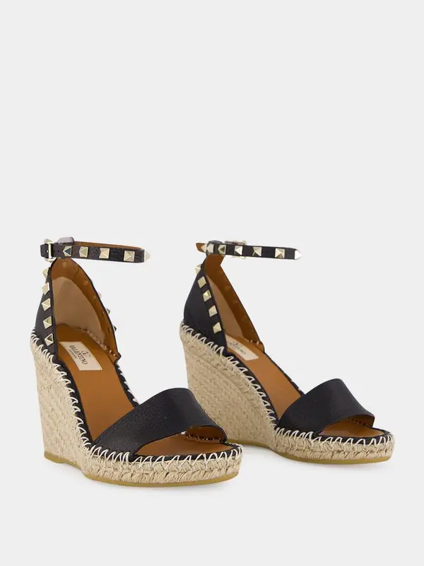 Valentino Garavani Calf Leather Wedge Espadrille Sandals