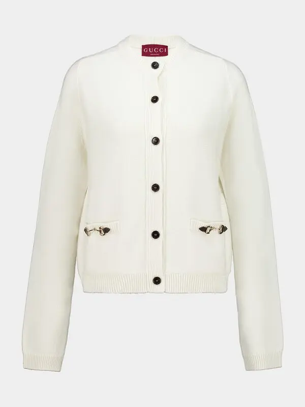 Gucci Wool Cashmere Cardigan With Horsebit - White