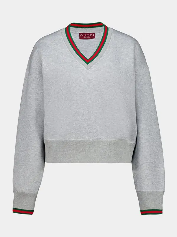 Gucci Light V-neck Sweatshirt With Web - Grey