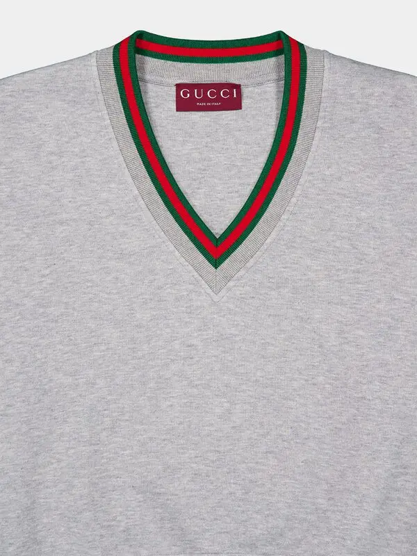 Gucci Light V-neck Sweatshirt With Web - Grey