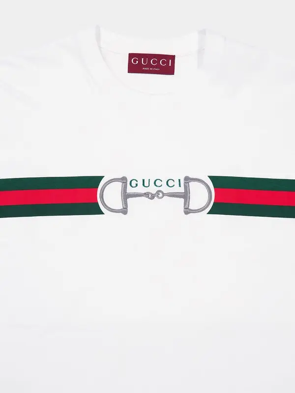 Gucci Cotton Jersey T-shirt With Web And Horsebit Embroidery