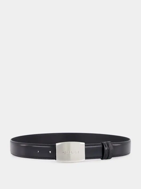 Gucci Calfskin Belt With Engraved Buckle - Black