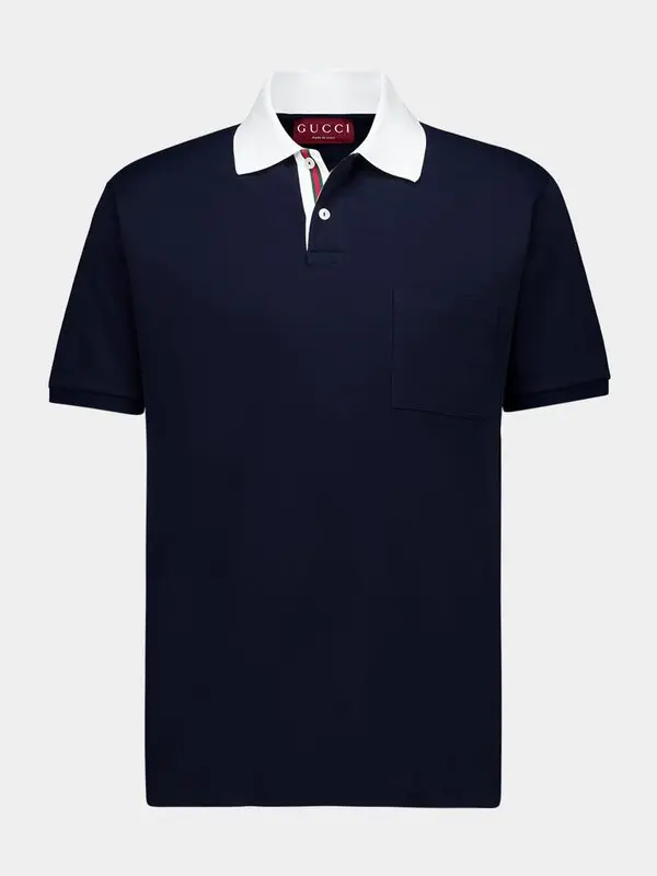 Gucci Stretch Cotton Piquet Polo Shirt With Web Detail - Blue