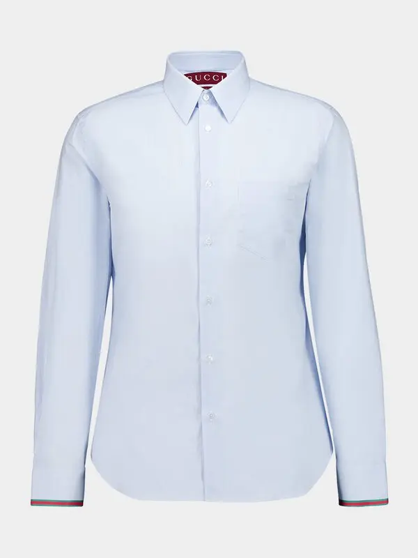Gucci Light Striped Cotton Shirt With Web - Blue