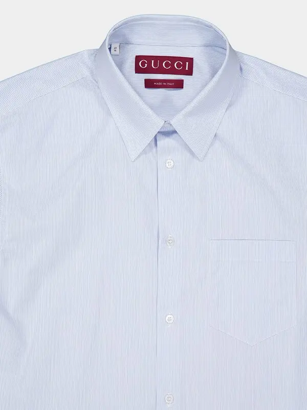 Gucci Light Striped Cotton Shirt With Web - Blue
