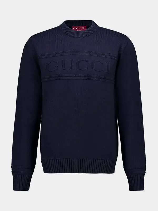 Gucci Cotton Wool Sweater With Intarsia - Blue