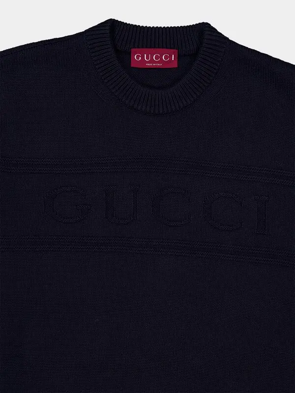 Gucci Cotton Wool Sweater With Intarsia - Blue