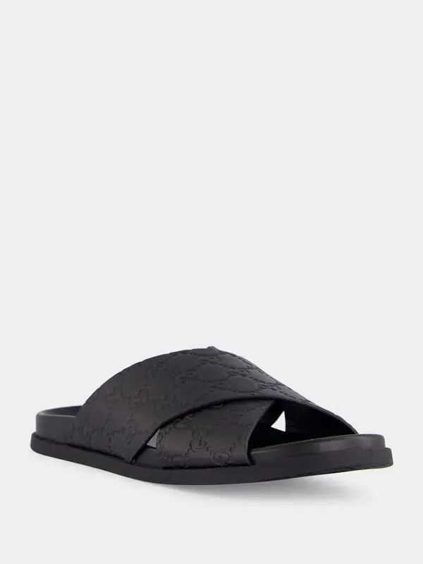 Gucci Gg Embossed Leather Slides