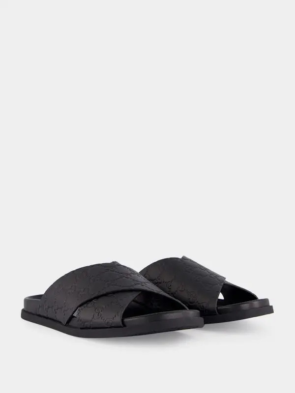 Gucci Gg Embossed Leather Slides