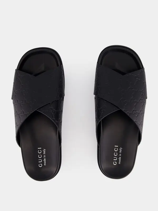 Gucci Gg Embossed Leather Slides