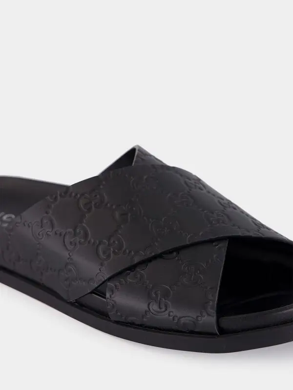 Gucci Gg Embossed Leather Slides