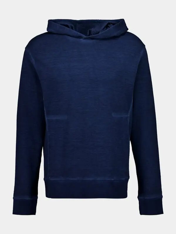 120% Lino Hooded Linen Sweatshirt - Blue