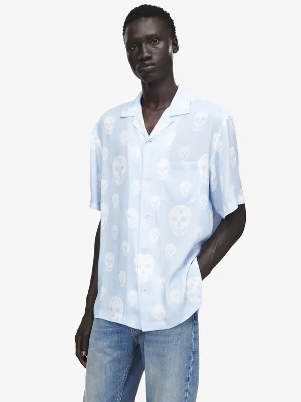 Alexander McQueen Light Skull Print Hawaiian Shirt - Blue