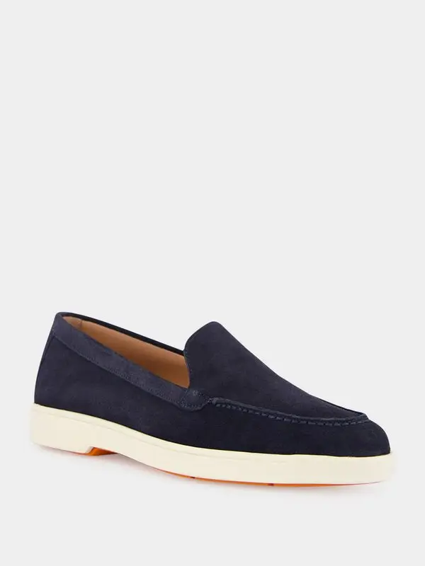 Santoni Suede Calf Leather Loafers - Blue