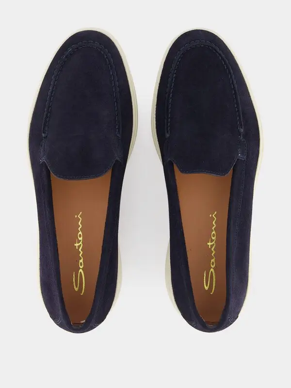 Santoni Suede Calf Leather Loafers - Blue