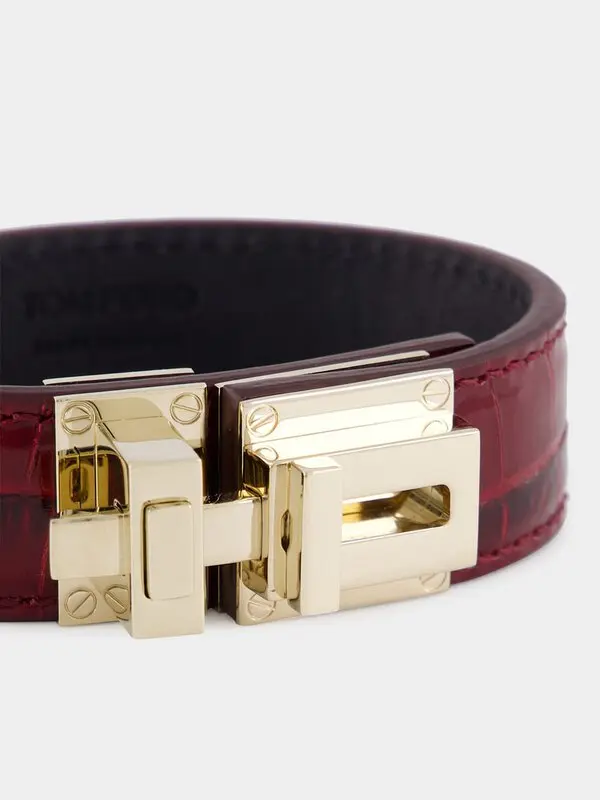 TOM FORD Ruby Leather And Brass Bracelet - Red