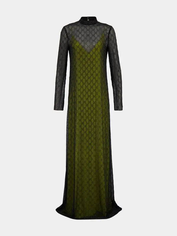 Gucci Embroidered Silk Georgette Dress - Green