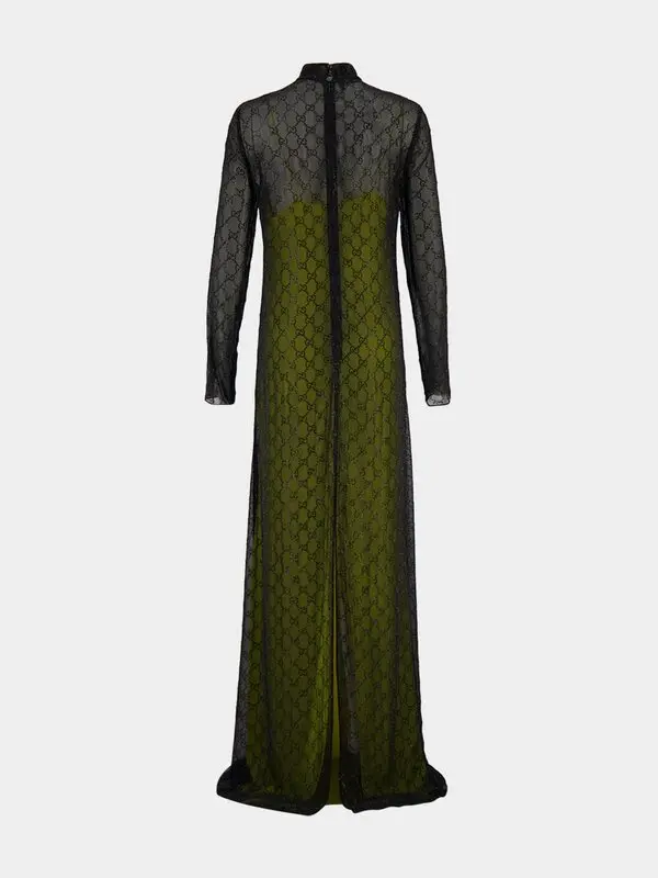 Gucci Embroidered Silk Georgette Dress - Green