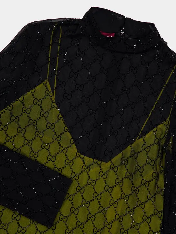 Gucci Embroidered Silk Georgette Dress - Green