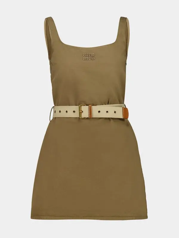 Miu Miu Khaki Belted Cotton Dress - Brown