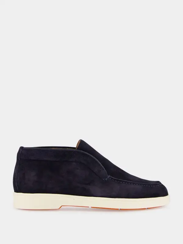 Santoni Desert Boots In Suede Calf Leather - Blue