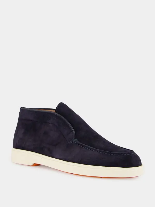 Santoni Desert Boots In Suede Calf Leather - Blue