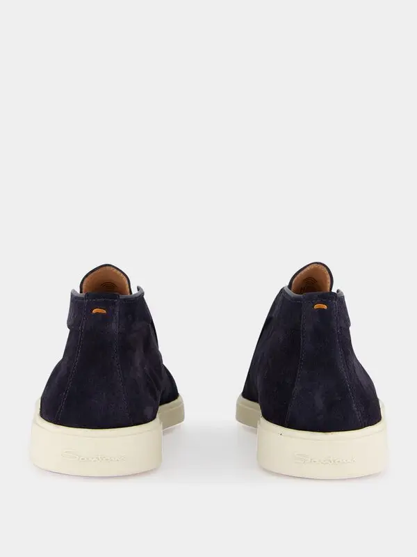 Santoni Desert Boots In Suede Calf Leather - Blue